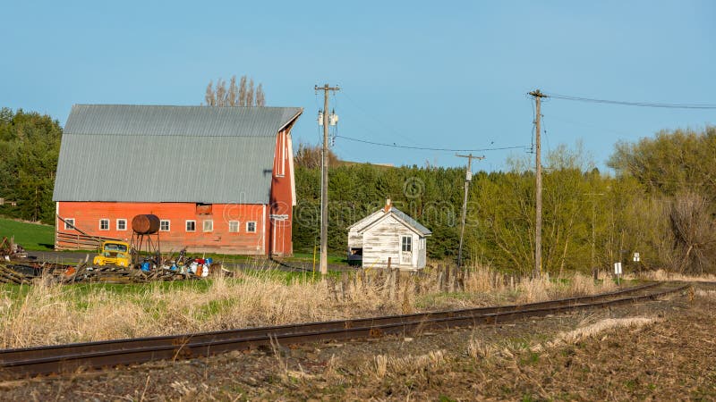 Rustic Old Barn and Rusted Train Tracks Stock Photo - Image of morning ...