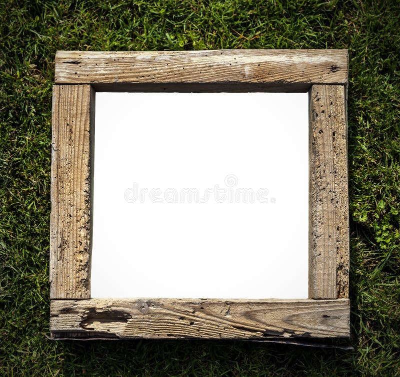 Rustic Old Grunge Wood Frame on Grass, Empty Space for Text. Stock ...