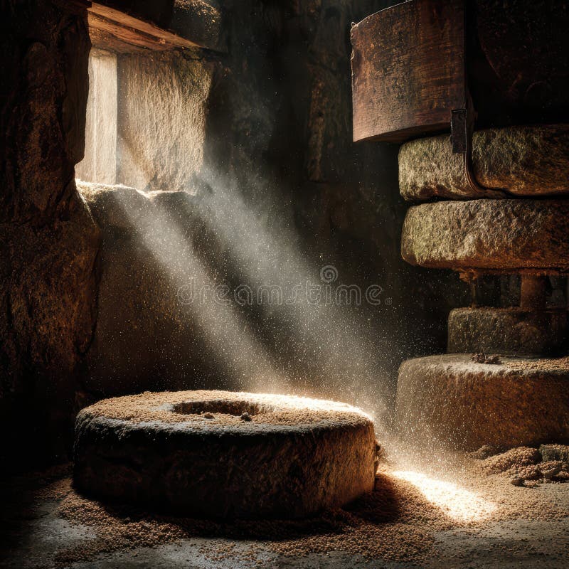 Rustic Old Mill Interior with Sunlight and Dust Particles Streaming ...