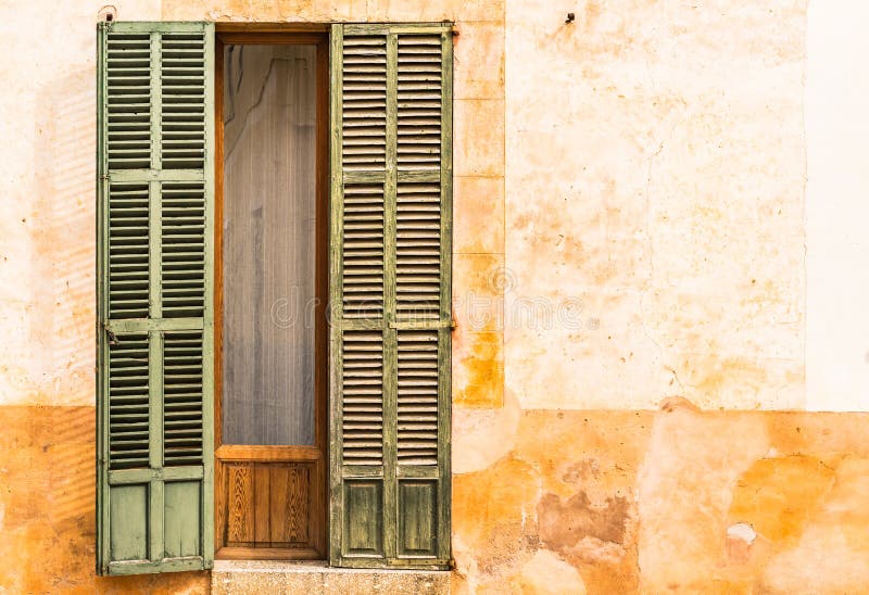 Rustic Old Open Window Shutter of Mediterranean House Stock Image ...