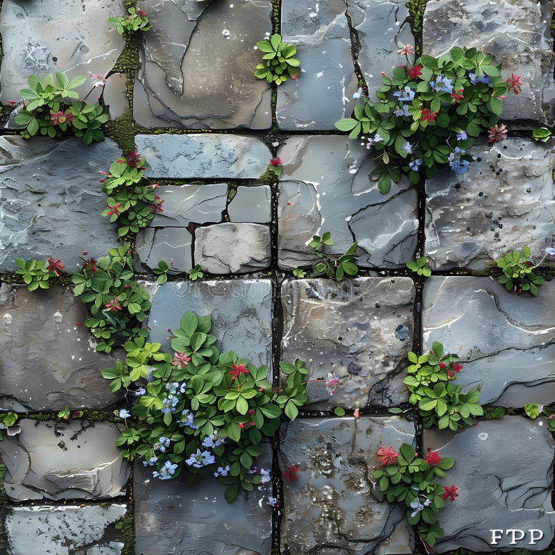 Rustic Old Stone Floor with Moss and Textured Canvas Stock Illustration ...