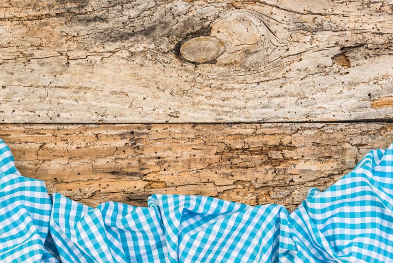 Vintage Wooden Table Surface Background with Rustic Blue Checked ...