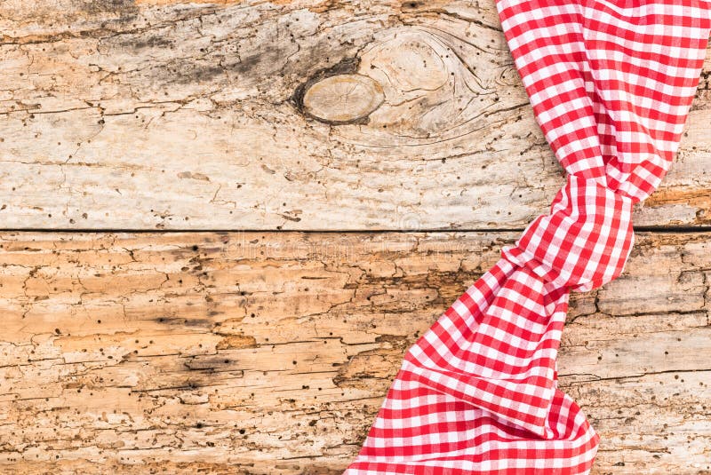 Rustic Wooden Table Background for Menu Card with Red Checked ...