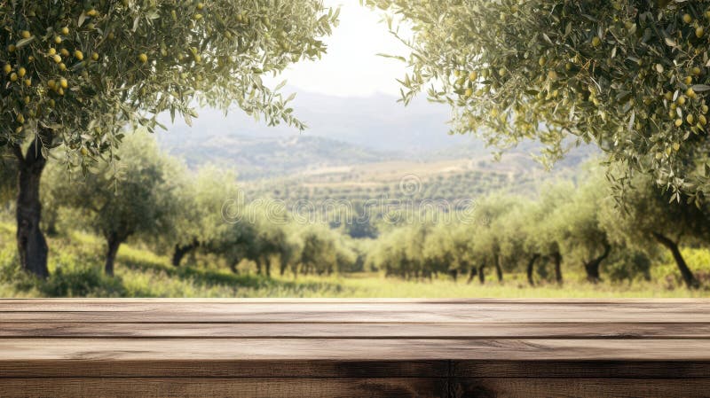 Rustic Olive Field Background with Wooden Table for Product Display ...