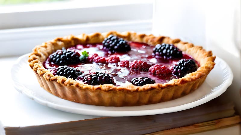 Rustic Open Berry Pie with Crusty Edges on White Ceramic Plate Stock ...