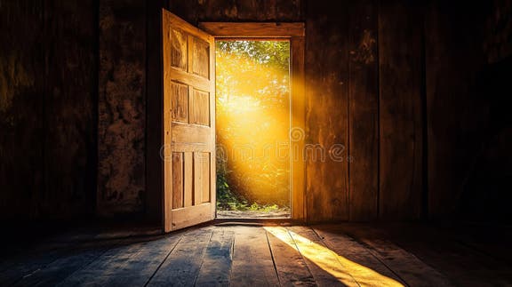 Rustic Open Door with Light Streaming in. Stock Photo - Image of wood ...