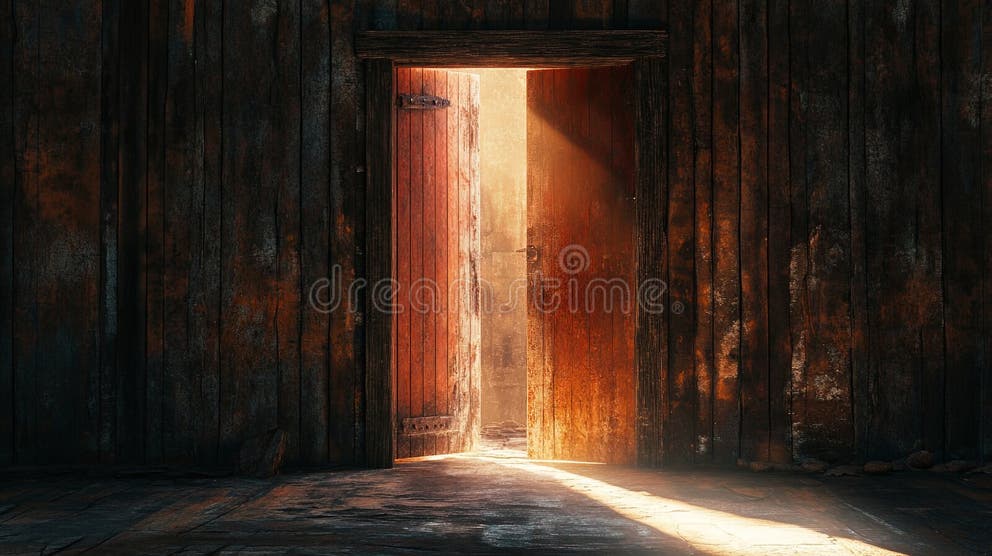 Rustic Open Door with Light Streaming in. Stock Photo - Image of idea ...