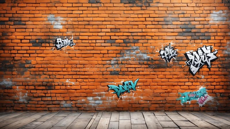 Rustic Orange Brick Wall with Graffiti Backgroun Ai Generated Stock ...
