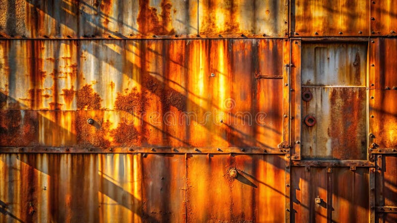 Rustic Orange and Brown Corrugated Metal Wall Texture with Rivets and a ...