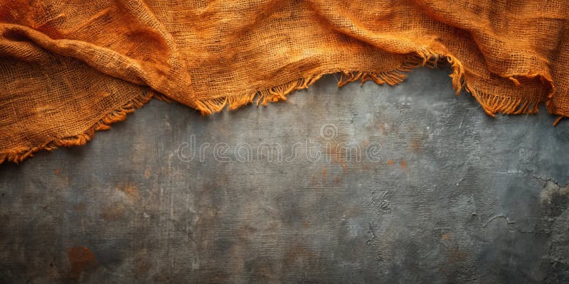 Rustic Orange Burlap Fabric Draped Over Textured Grey Surface ...