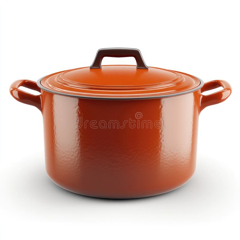 Orange Enamel Cooking Pot with Lid, Kitchen Utensil Stock Illustration ...