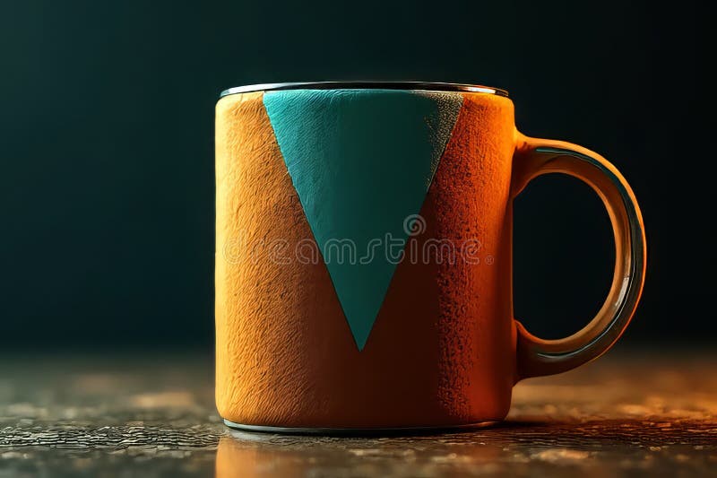Rustic Orange and Teal Triangular Design Coffee Mug Handcrafted Pottery ...