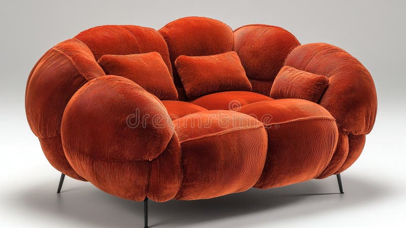 Rustic, Orange Velvet Sofa in Modern Living Room Stock Illustration ...