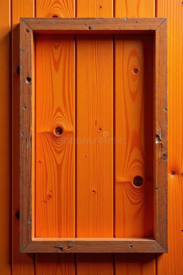 Rustic Orange Wood Frame, Grain Texture Visible, Border, Wooden Clip ...