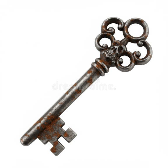 Rustic Ornate Rusty Metal Key on White Background Stock Illustration ...