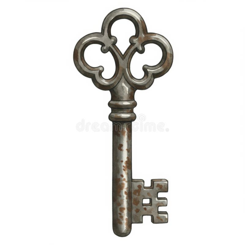 Rustic Ornate Rusty Metal Key on White Background Stock Illustration ...