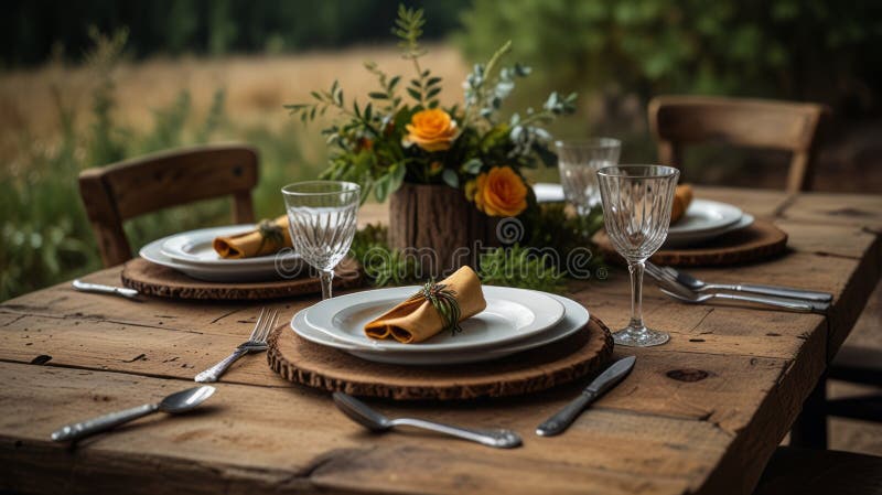 Rustic Outdoor Dining Table Setup with Elegant Details Stock Image ...