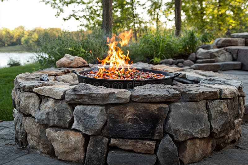 A Rustic Outdoor Fire Pit with a Pot of Stew Simmering Over an Open ...
