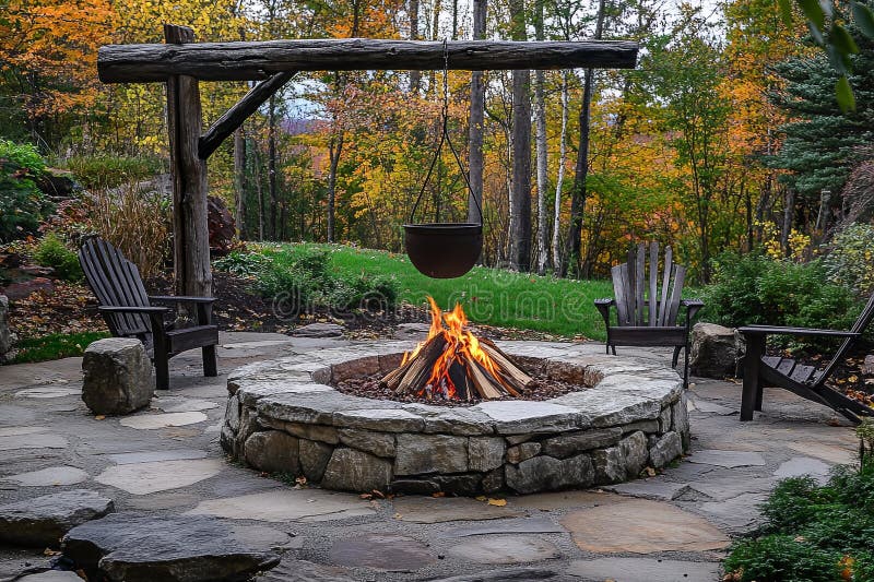 Rustic Outdoor Fire Pit Single Pot Hanging Over Flames Stock Photos ...