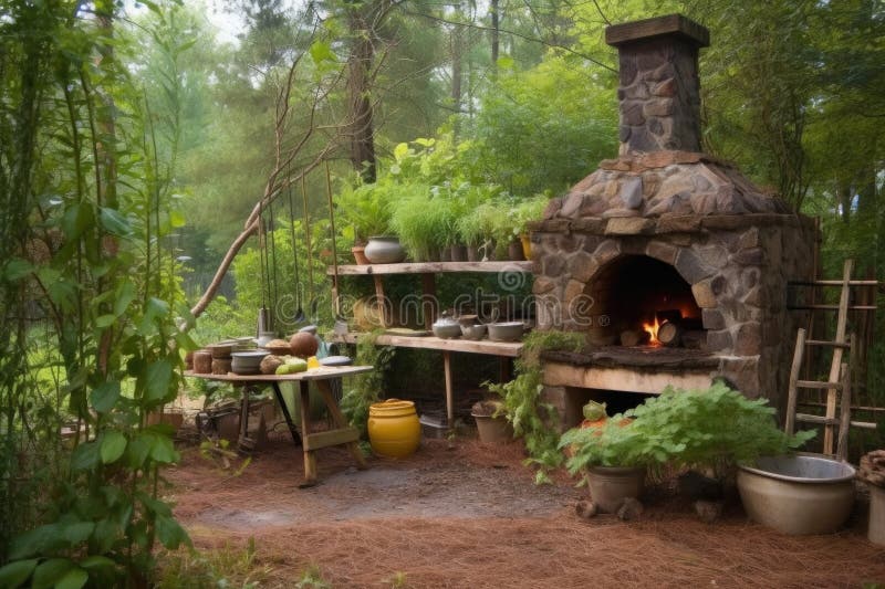 Rustic Outdoor Italian Pizza Oven Setup Stock Illustration ...