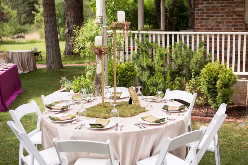 Rustic Outdoor Table Setting for Wedding Reception Stock Photo - Image ...
