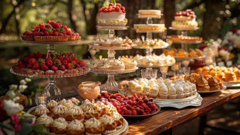 A Rustic Outdoor Wedding Dessert Table with an Array of Mouthwatering ...