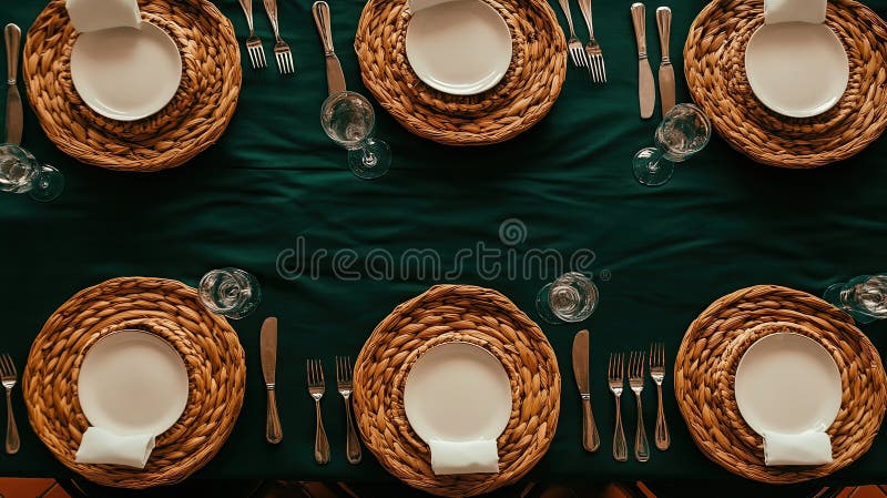 Rustic Outdoor Wedding Table Setting, Overhead View Stock Image - Image ...
