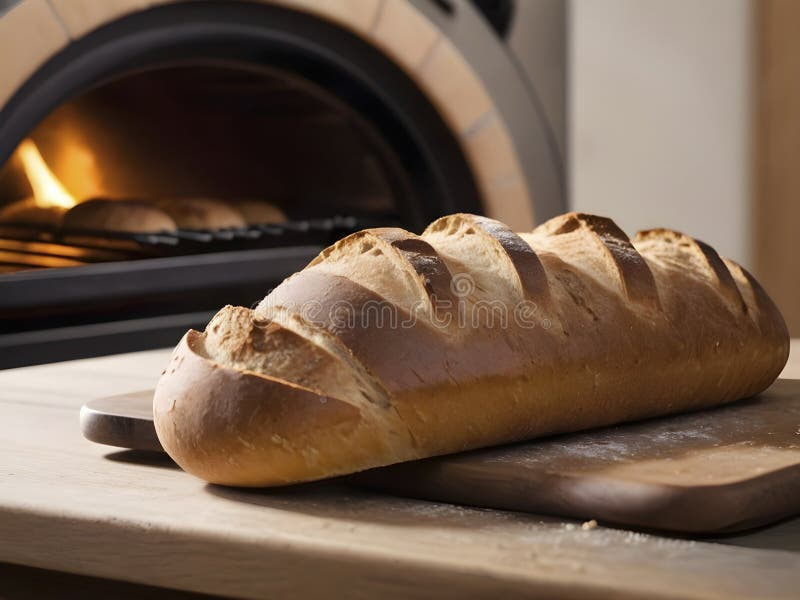 Rustic Oven Magic. Artfully Displayed Freshly Baked Bread on Wooden ...