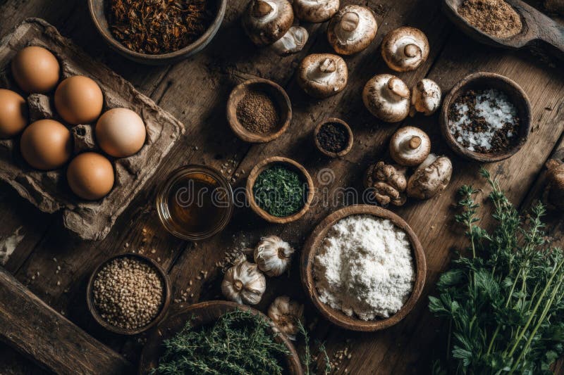 Rustic Overhead Shot of Food Ingredients Stock Illustration ...