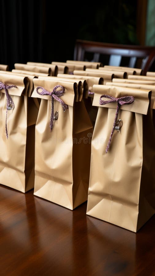 Rustic Packaging: Brown Paper Bags Placed Artfully on the Tabletop ...