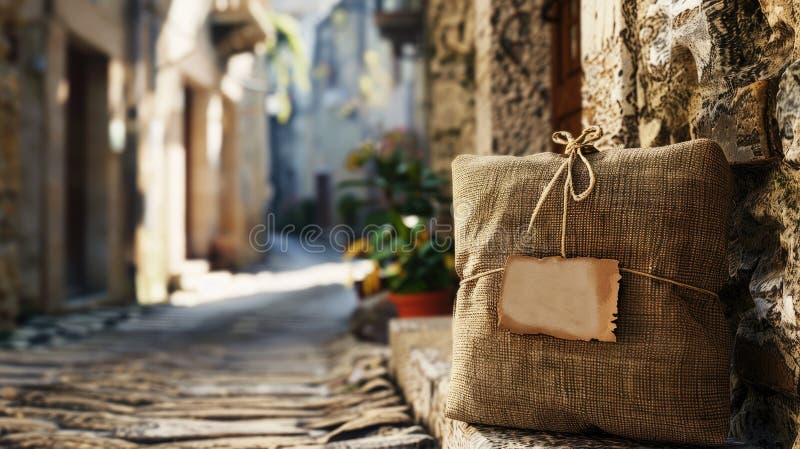 A Rustic Packaging Mockup Positioned on a Stone Wall in a Medieval ...