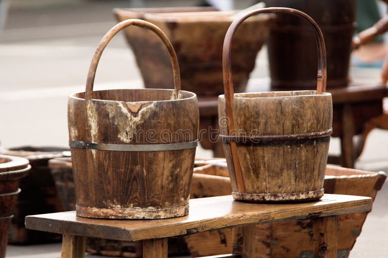Rustic Pails stock image. Image of pail, retro, pair, bench - 1600467