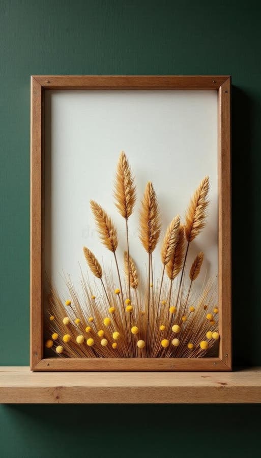 Rustic Pampas Grass Arrangement in Horizontal Wooden Frame on Wooden ...
