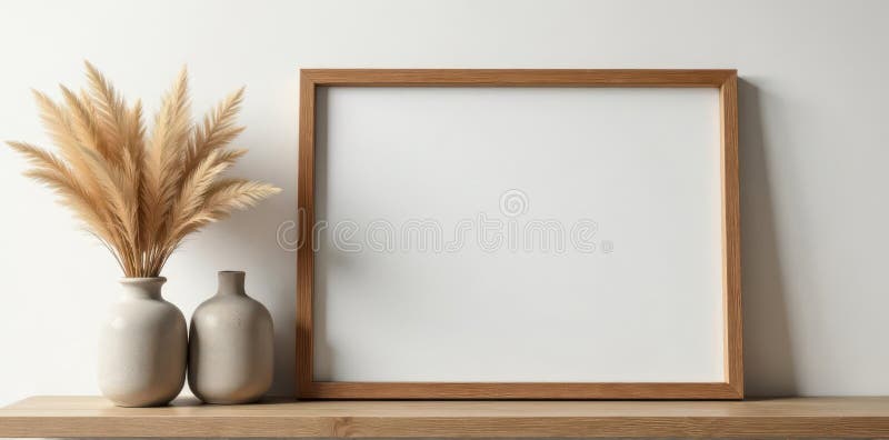 Rustic Pampas Grass Arrangement in Wooden Frame on Shelf , Display ...