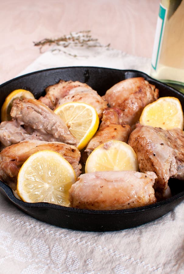 Rustic Pan with Chicken and Lemon Roast Stock Photo - Image of bird ...