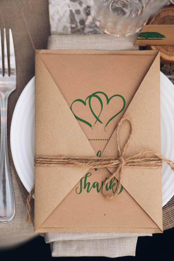 Rustic Paper Envelope Lies on the Dinner Plate Stock Photo - Image of ...