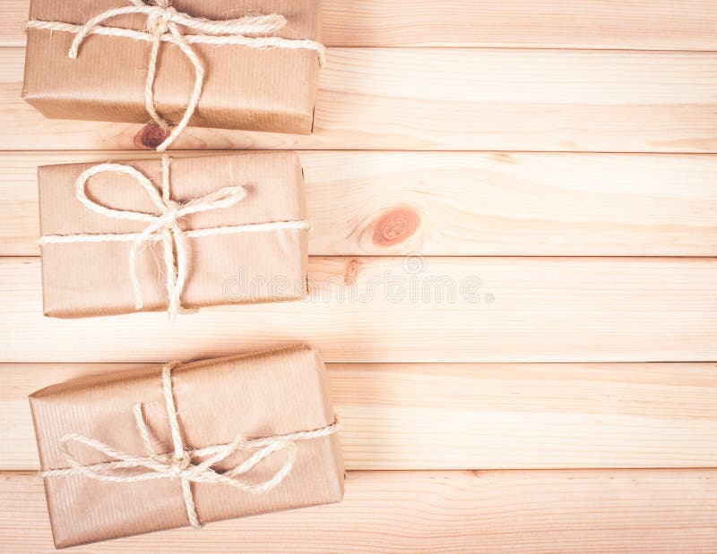Rustic Parcels Gift Box with Kraft Paper. Stock Photo - Image of gifts ...