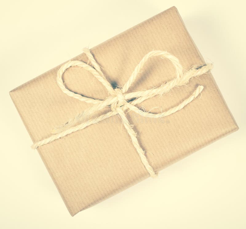 Rustic Parcels Gift Box with Kraft Paper. Stock Photo - Image of ...