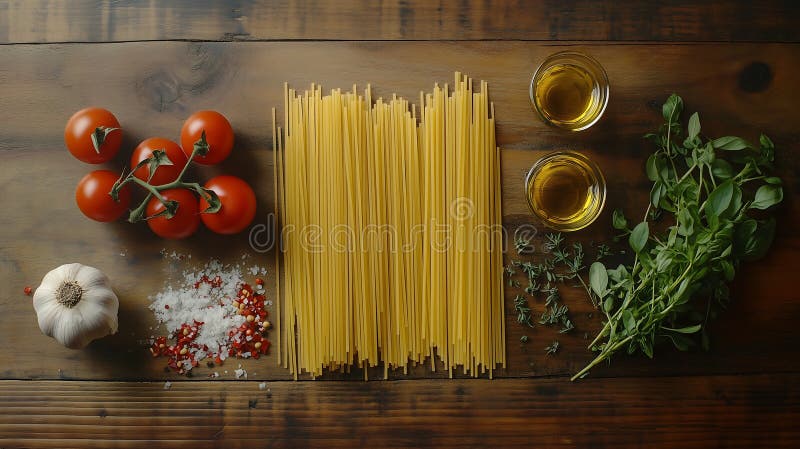 Rustic Pasta Flat Lay. Fresh Italian Cooking Ingredients. Generated ...
