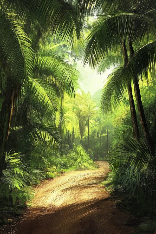 A Rustic Path Cutting Across the Center of a Lush Jungle Stock Image ...