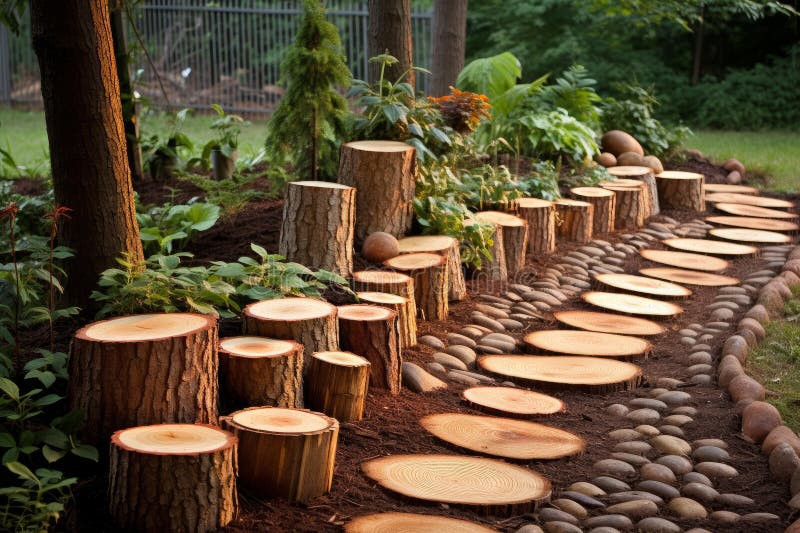 Rustic Path Round Logs Backyard. Generate Ai Stock Image - Image of ...