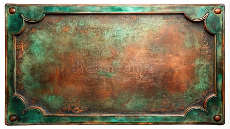 Rustic Patina Metal Plaque with Ornate Green Border and Decorative ...