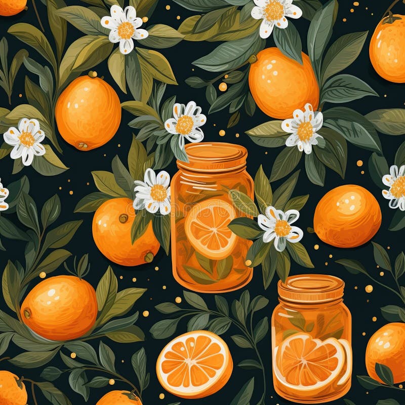 Rustic Pattern Hand Drawn Citrus Fruits Kitchen Jars Stock Photos ...