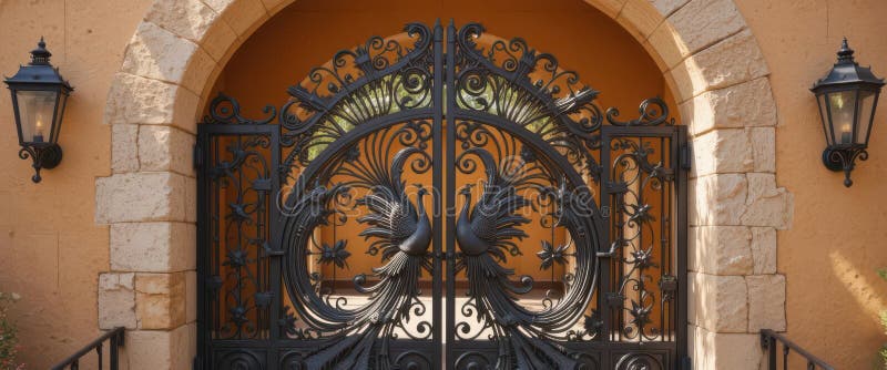 Rustic Peacock Gate Sun Baked Textures and Intricate Ironwork Stock ...