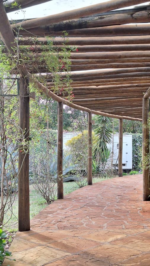 Rustic pergola on the farm stock image. Image of design - 364488203