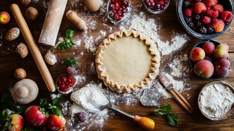 A Rustic Pie-making Class with Rolling Pins, Fresh Fruit, and Dough ...