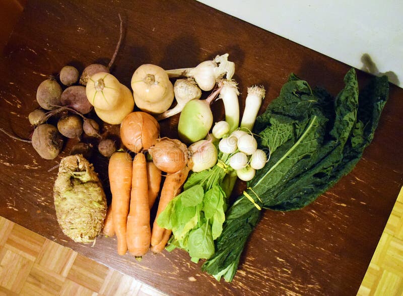 Rustic Pile of Fresh Vegetables on Table Stock Image - Image of carrot ...