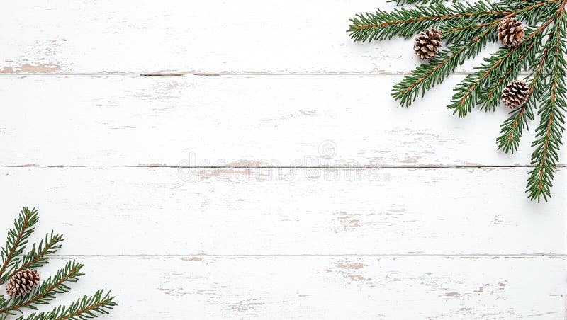 Rustic Pine Branches and Cones on Whitewashed Wood Winter Vibes Stock ...