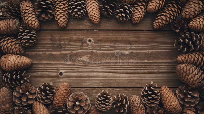 Rustic Pine Cone Frame on Weathered Wooden Plank Background for Autumn ...