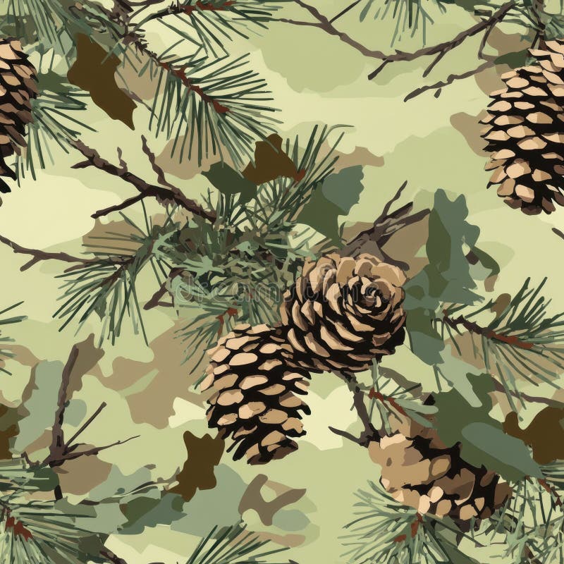 Rustic Pine Cones and Branches Camouflage Pattern Design Stock Image - Image of needle, plant ...